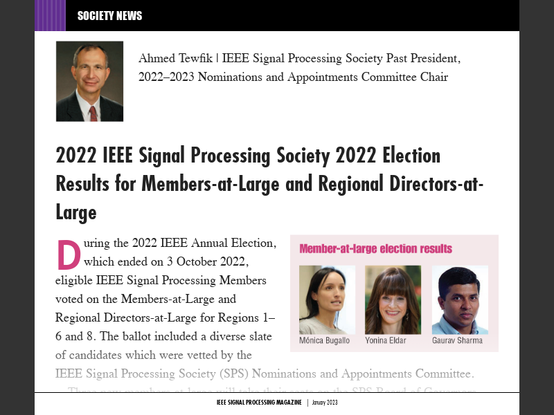 IEEE Signal Processing - January 20232022 IEEE Signal Processing Society 2022 Election Results