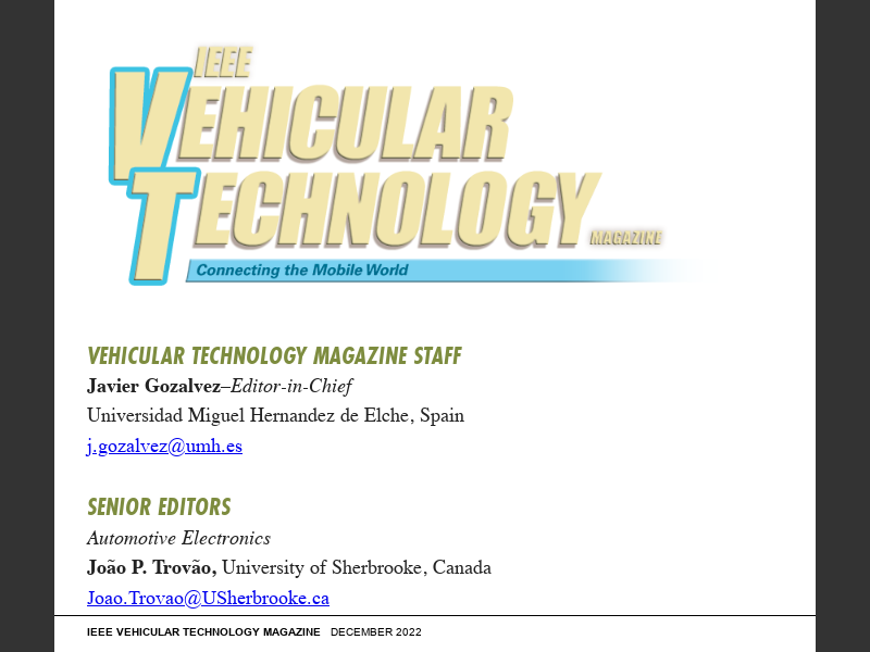 IEEE Vehicular Technology Magazine - December 2022Masthead