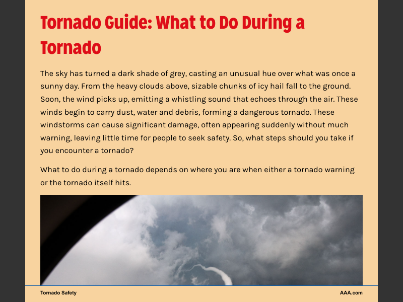 Tornado Safety GuideWhat to do during a Tornado