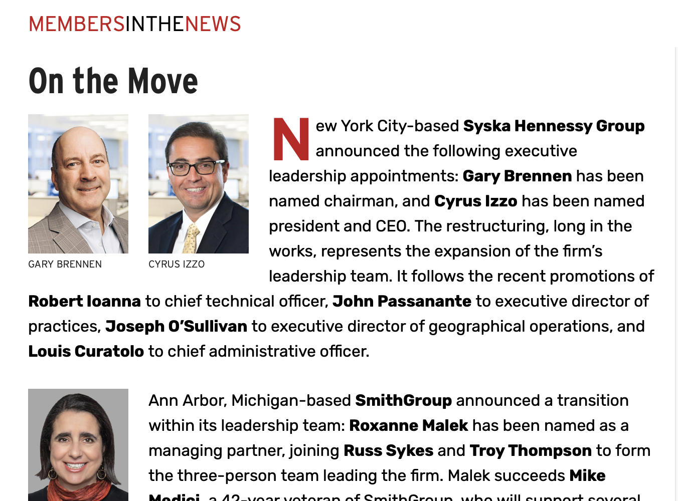 Issue Three 2023Members in the News (On the Move)