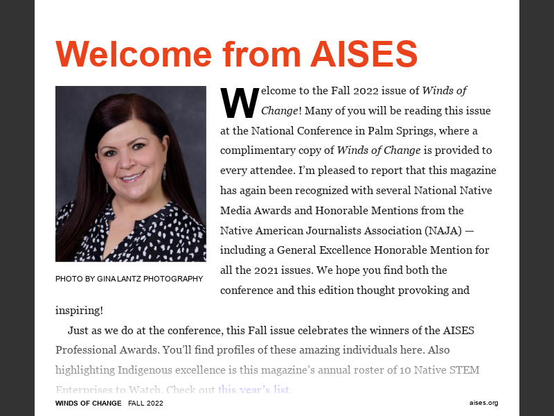 Fall 2022Welcome from AISES