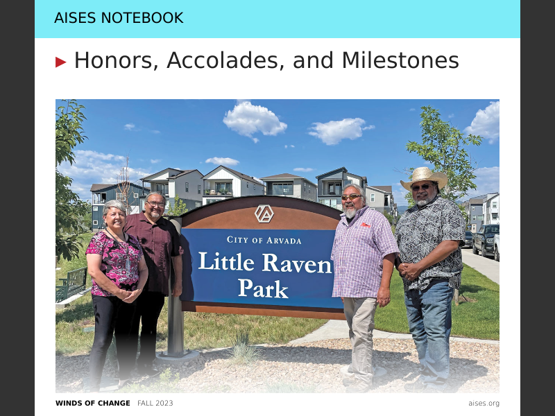 Fall 2023AISES Notebook_Honors cont'd, Chapter News, AISES Circle Partners