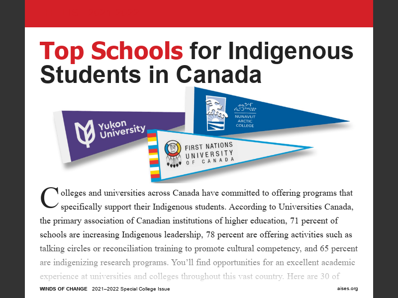 28th Annual Special College Issue • 2021-2022Top Schools for Indigenous ...