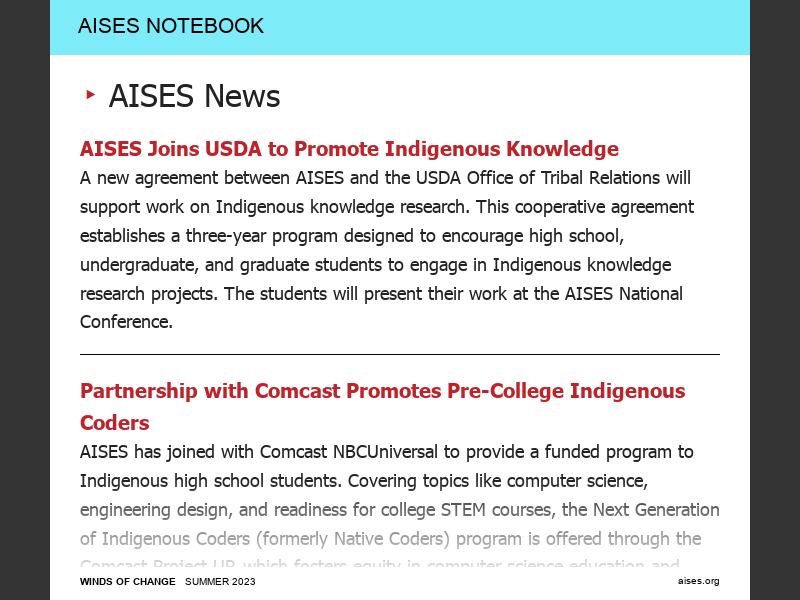 Summer 2023AISES Notebook_News
