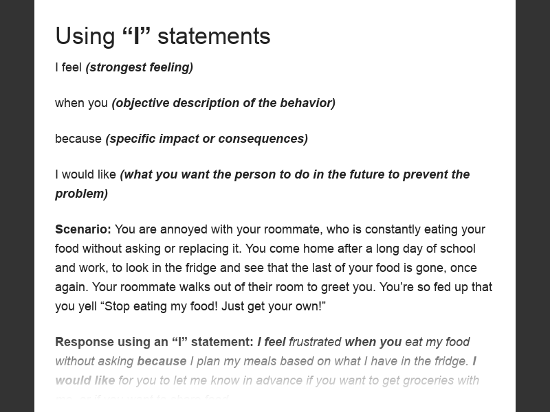 Living Well 2020Using “I” Statements