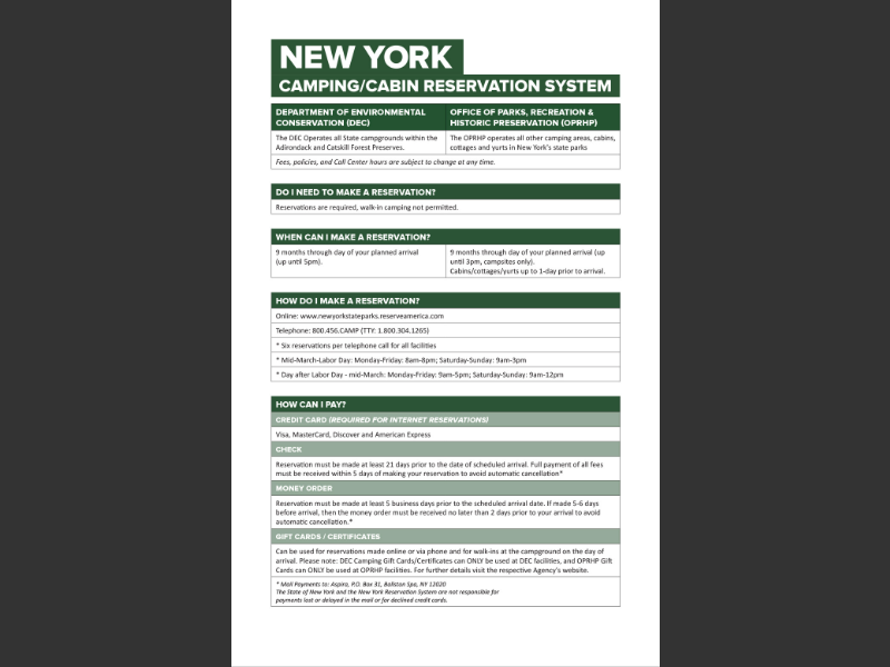 2024 New York State Parks Camping GuideCamping/Cabin Reservation System