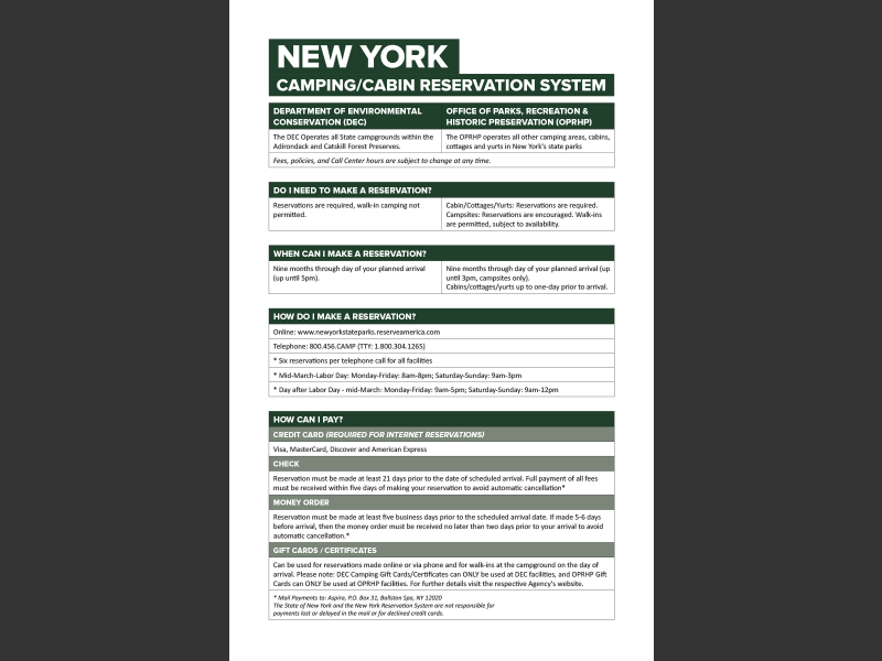 2025 New York State Parks Camping GuideCamping/Cabin Reservation System