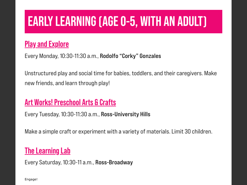 August 2024Early Learning (Age 0-5, with an Adult)