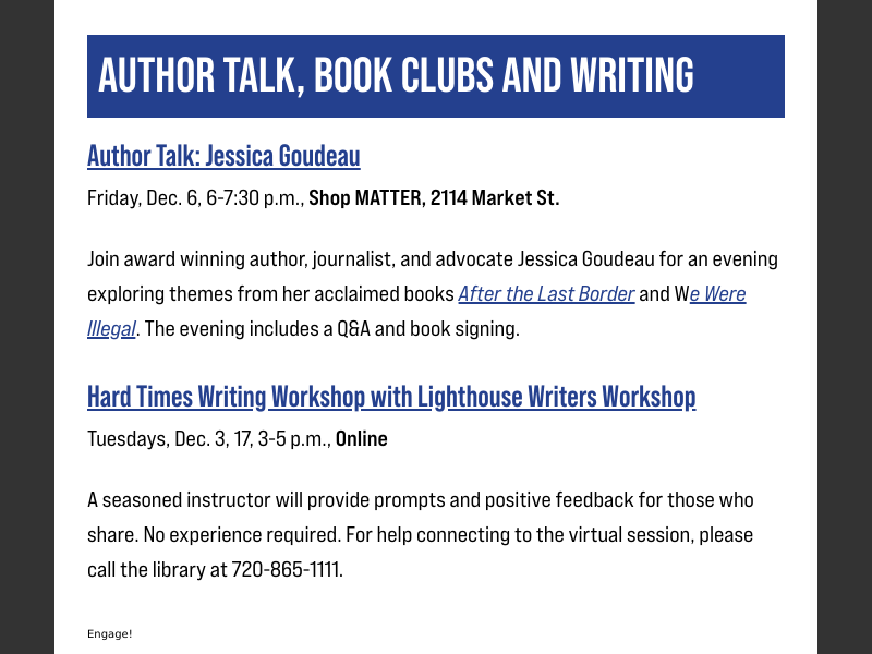 December 2024Author Talk, Book Clubs and Writing