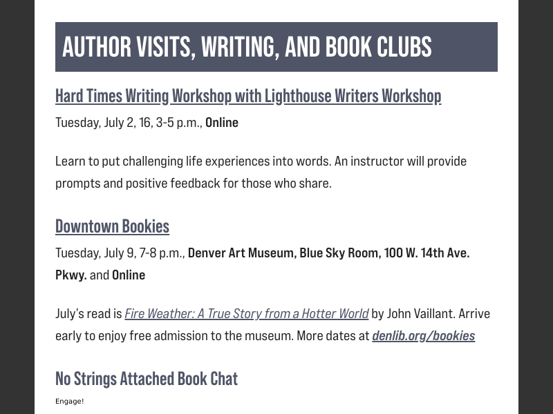 July 2024Author Visits, Writing, and Book Clubs