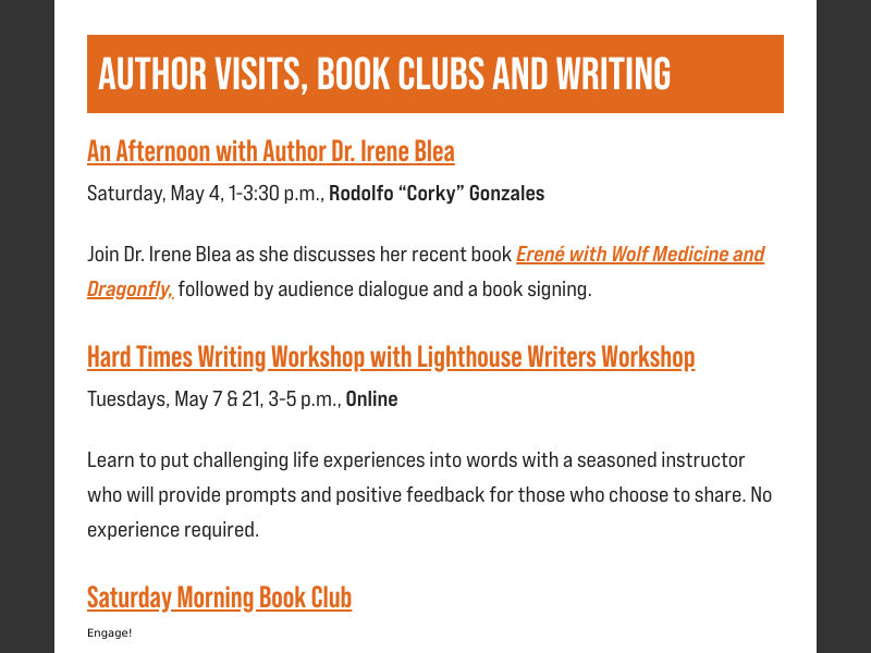 May 2024Author Visits, Book Clubs and Writing