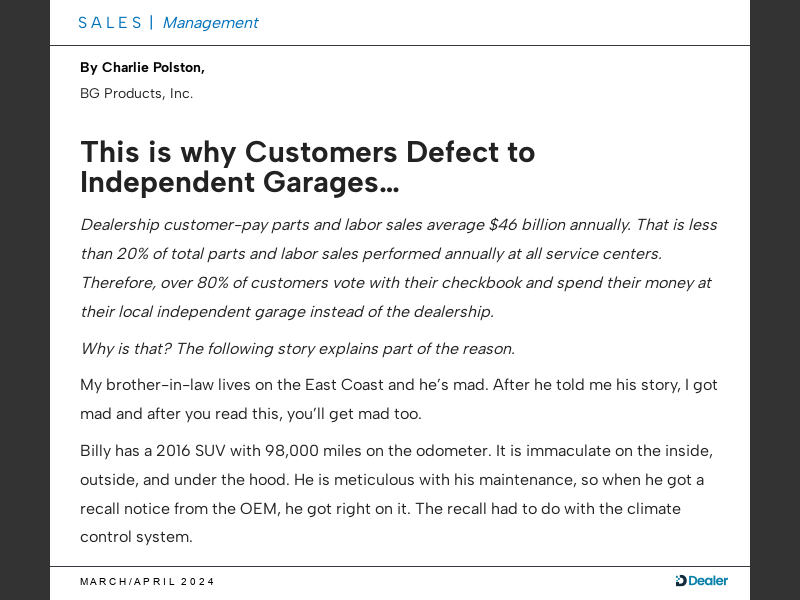 March/April Issue of Dealer Magazine 2024This is Why Customers Defect ...
