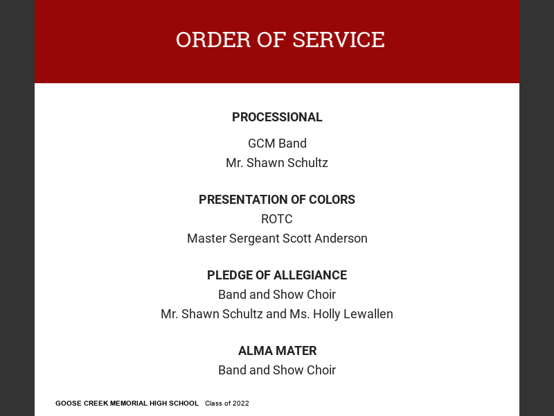 2022 GCM Graduation ProgramOrder of Service