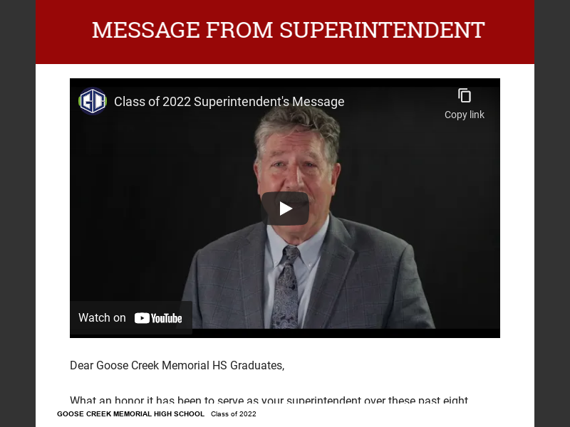 2022 GCM Graduation ProgramMessage from the Superintendent
