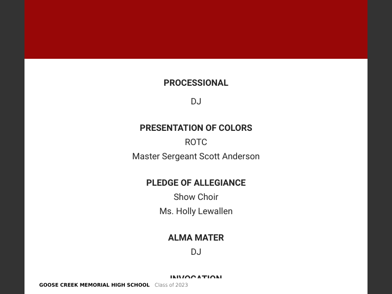 2023 GCM Graduation ProgramOrder of Service