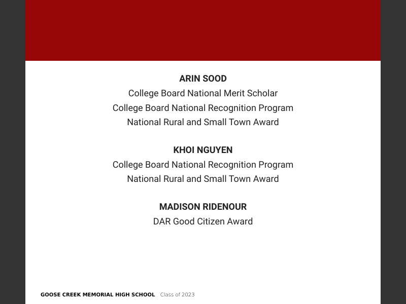 2023 GCM Graduation ProgramHonors