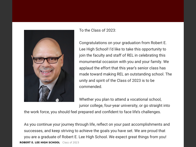 2023 REL Graduation ProgramMessage from the Principal