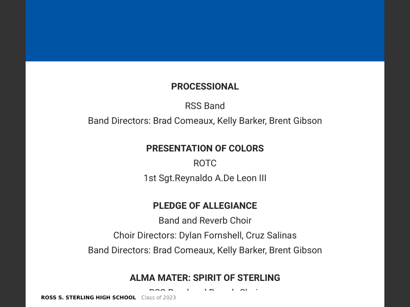 2023 RSS Graduation ProgramOrder of Service