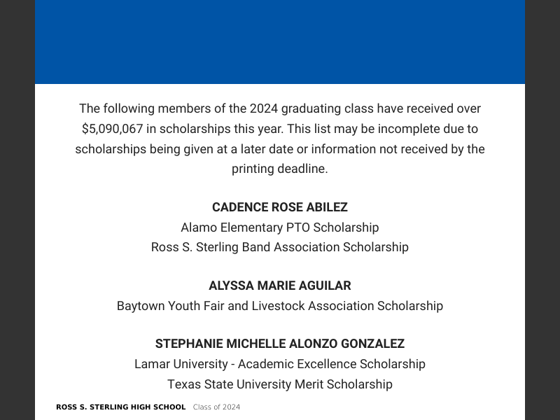 2024 RSS Graduation ProgramScholarships