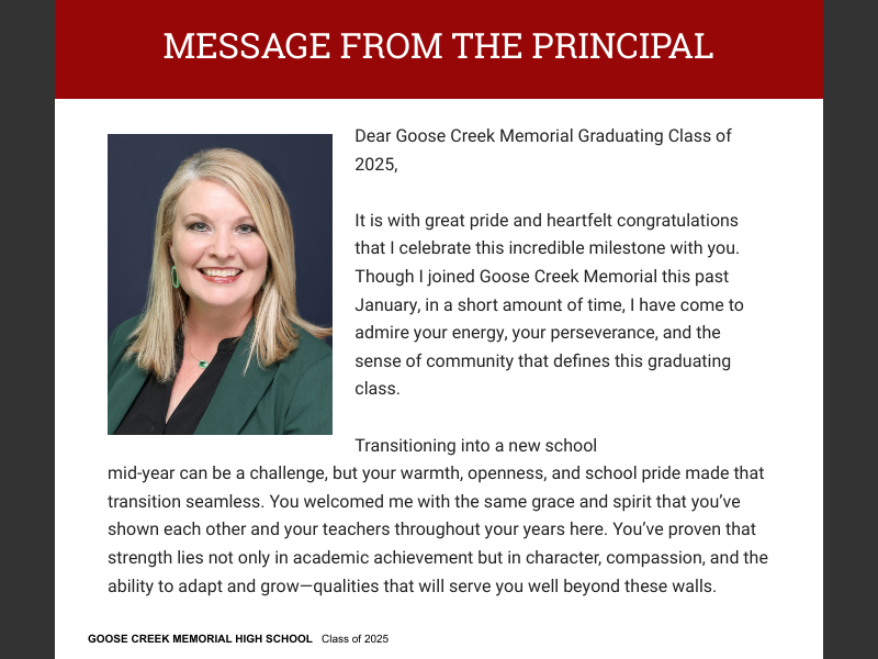 2025 GCM Graduation ProgramMessage from the Principal