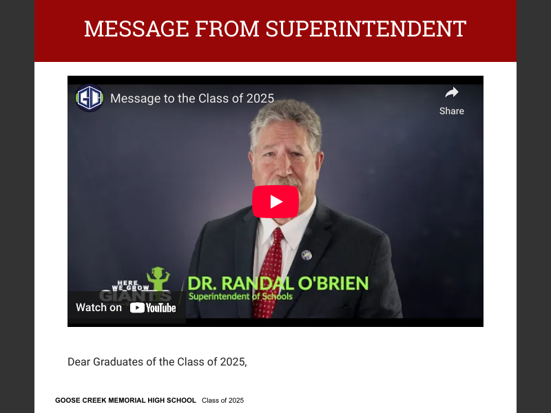 2025 GCM Graduation ProgramMessage from the Superintendent