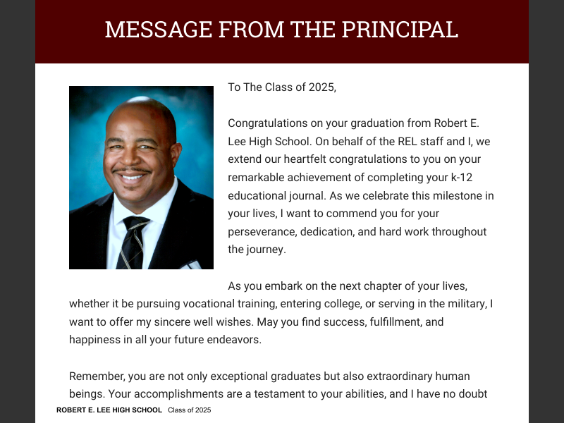 2025 REL Graduation ProgramMessage from the Principal