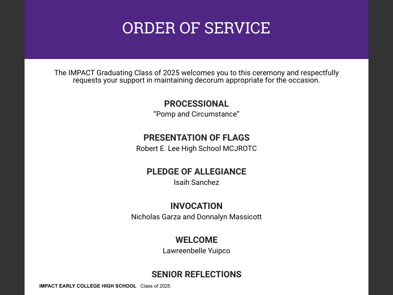 2025 IMPACT Graduation ProgramOrder of Service