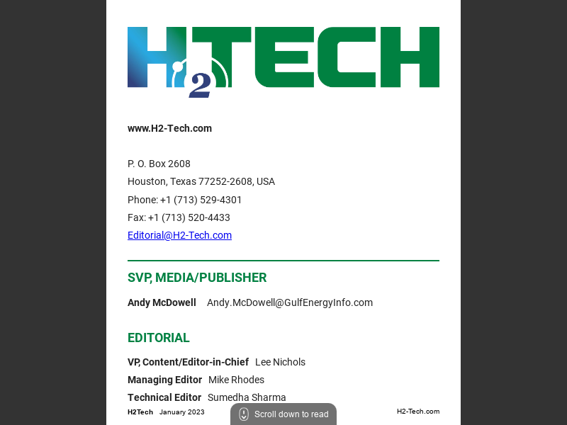January 2023H2Tech Masthead