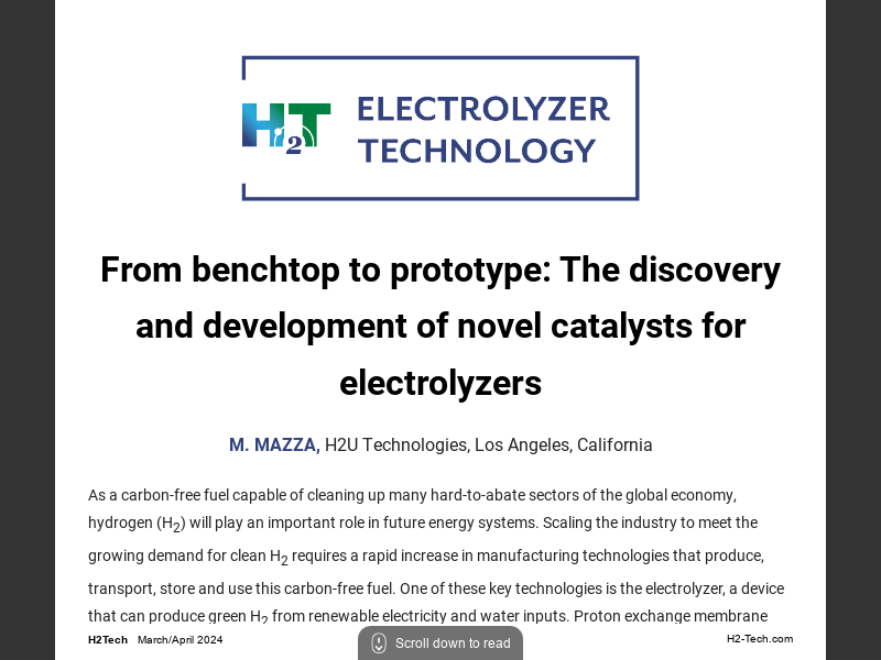 March/April 2024Electrolyzer Technologies—Mazza (H2U Technologies)