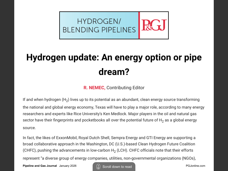 January 2026Hydrogen Blending/Pipelines—Nemec (Contributing Editor)