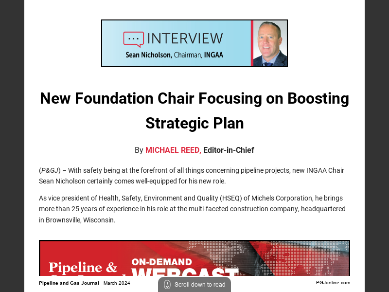 March 2024INGAA Interview—Chair Nicholson (Reed P&GJ Editor)