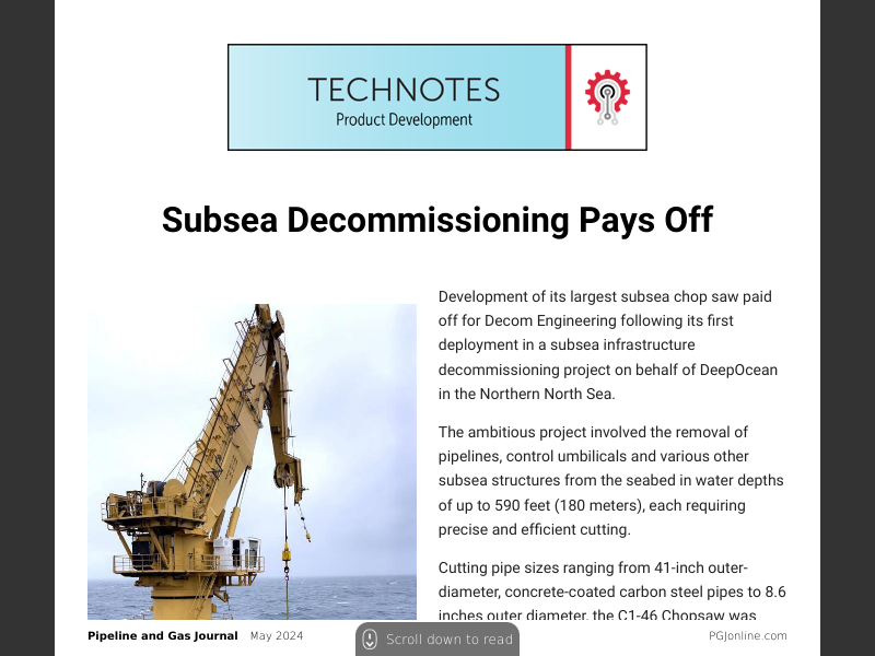 May 2024Tech Notes—Subsea Decommissioning (P&GJ )