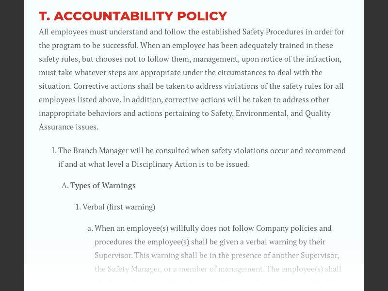 Hiller Safety Manual I: Hiller PoliciesT. Accountability Policy