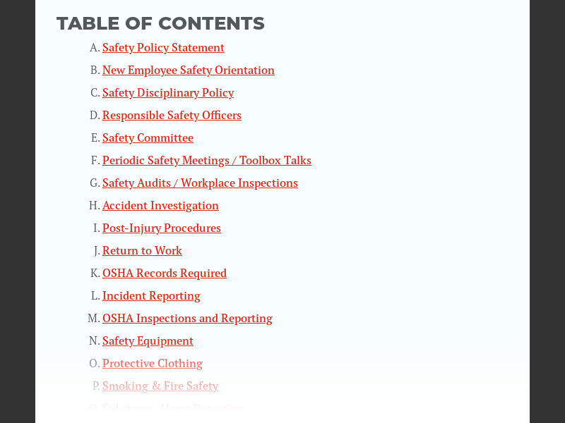 Hiller Safety Manual I: Hiller PoliciesTable of Contents