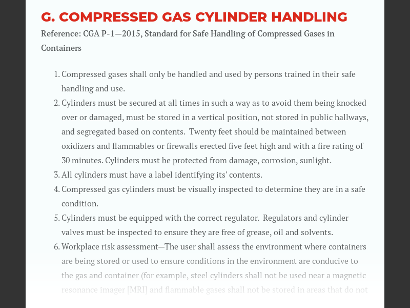 Hiller Safety Manual II: Health and Safety ProgramG. Compressed Gas ...