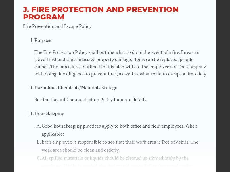 Hiller Safety Manual II: Health and Safety ProgramJ. Fire Protection ...