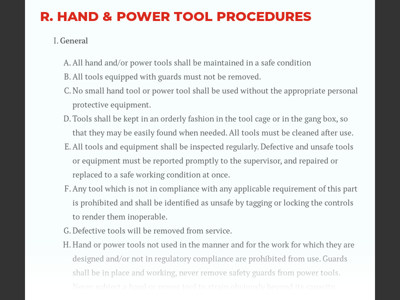 Hiller Safety Manual II: Health and Safety ProgramR. Hand & Power Tool ...
