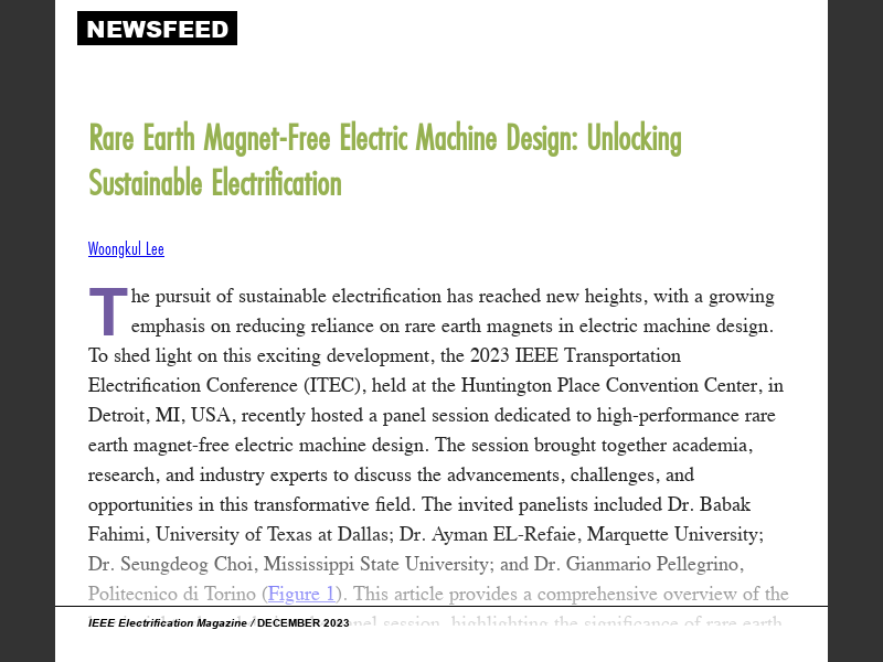 IEEE Electrification Magazine - December 2023Newsfeed: Rare Earth ...