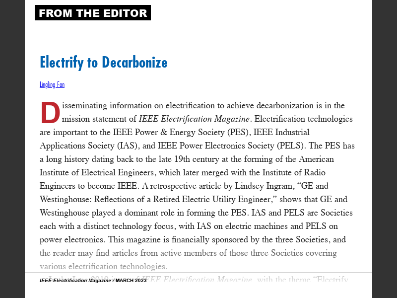 IEEE Electrification Magazine - March 2023From the Editor