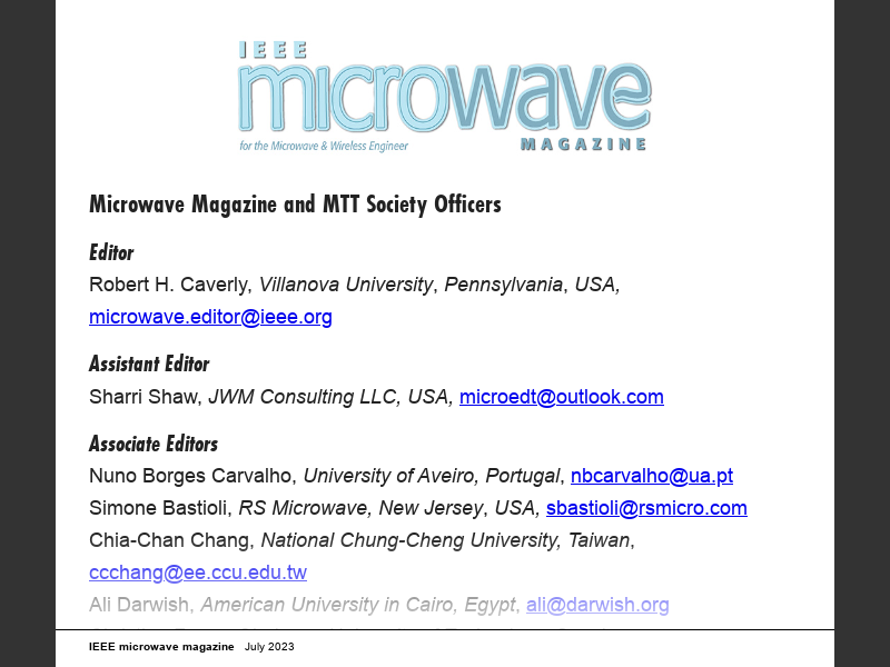 IEEE Microwave Magazine, July 2023Masthead