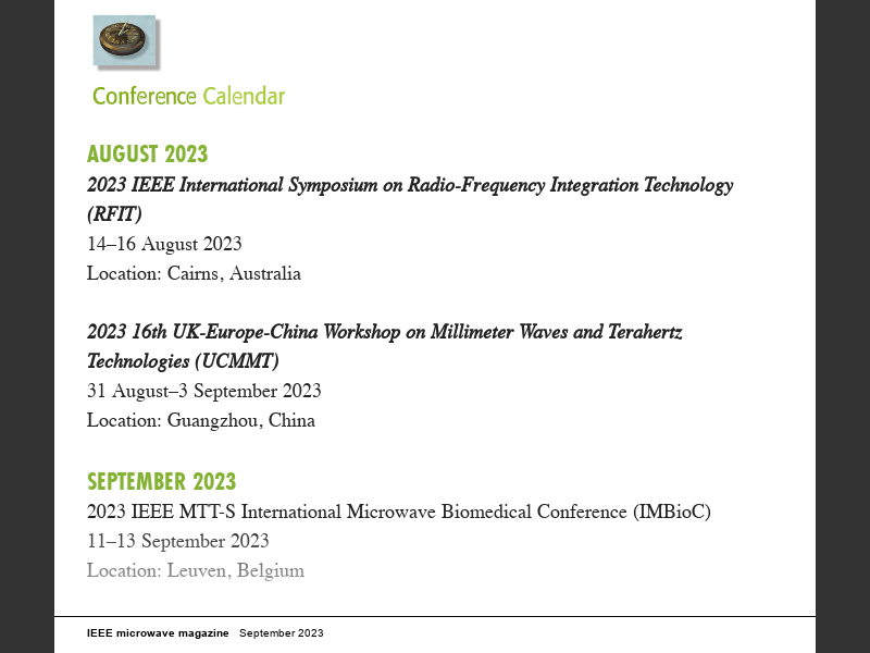 IEEE Microwave Magazine, September 2023Conference Calendar