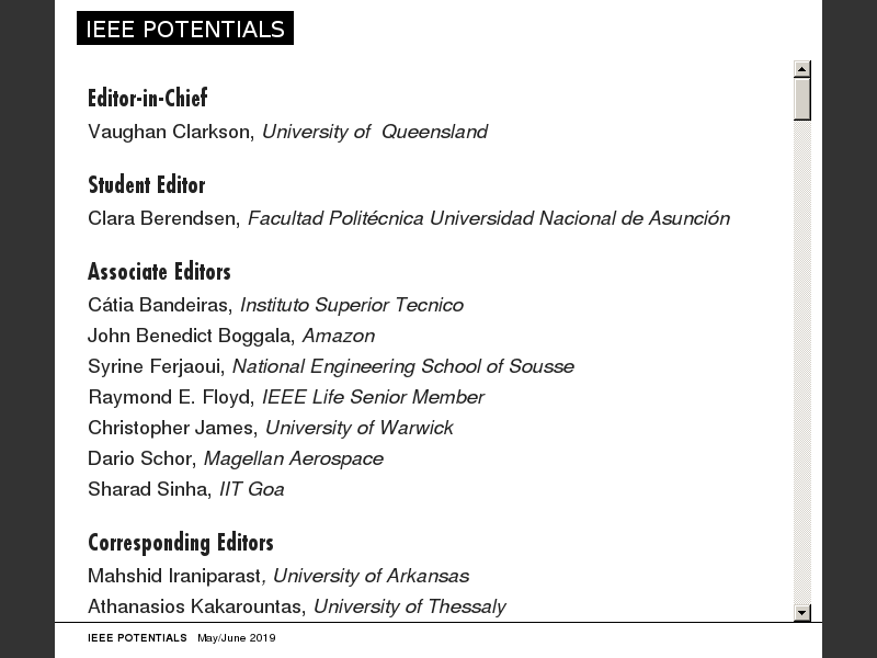 IEEE Potentials Magazine, May/June 2019Masthead