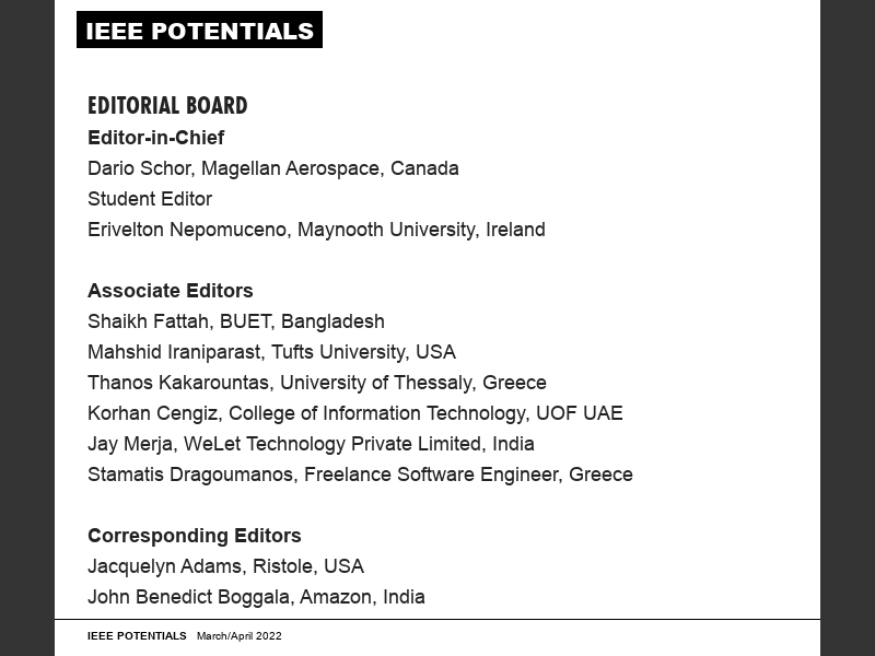 IEEE Potentials Magazine, March/April 2022Masthead