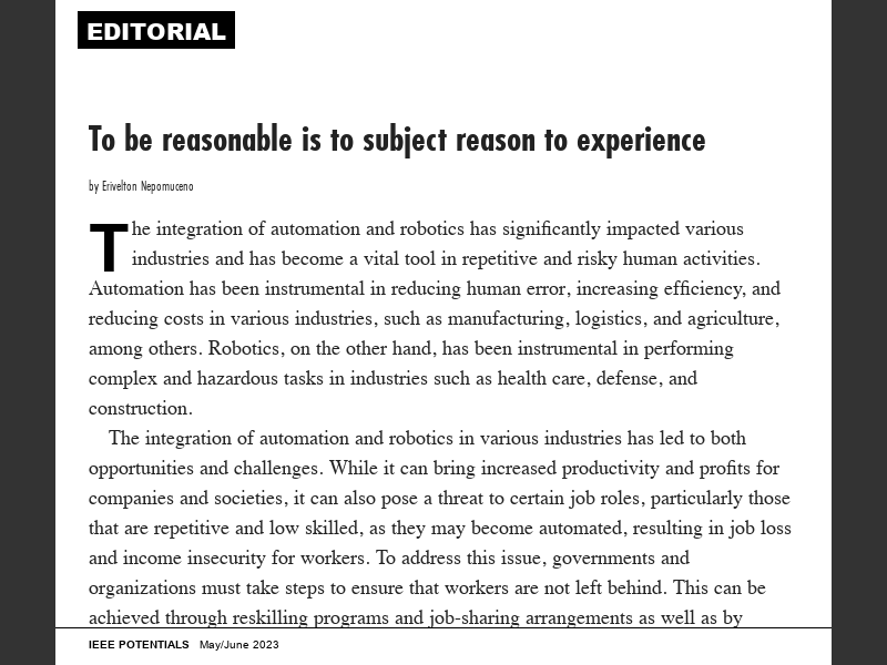 IEEE Potentials Magazine - May/June 2023To be reasonable is to subject ...