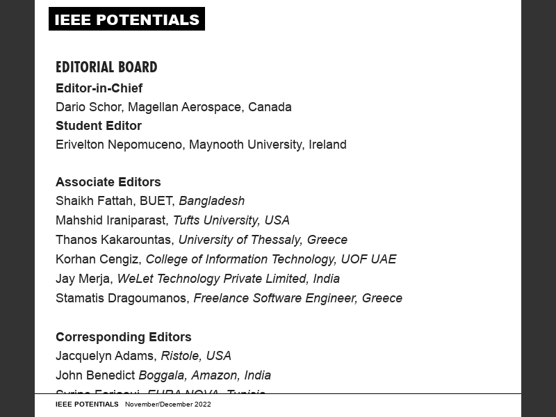 IEEE Potentials Magazine - November/December 2022Masthead