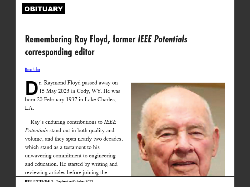 IEEE Potentials Magazine - September/October 2023Remembering Ray Floyd