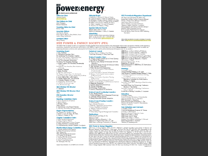 Power & Energy Magazine September/October 2022Masthead