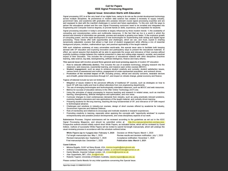 IEEE Signal Processing Magazine, January 2020Call for Papers ...