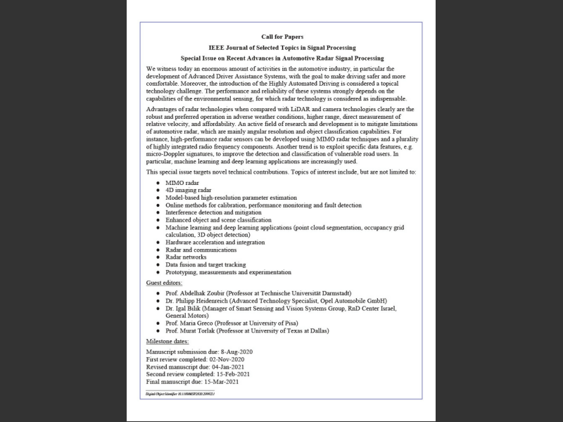 IEEE Signal Processing Magazine, July 2020Call for Papers