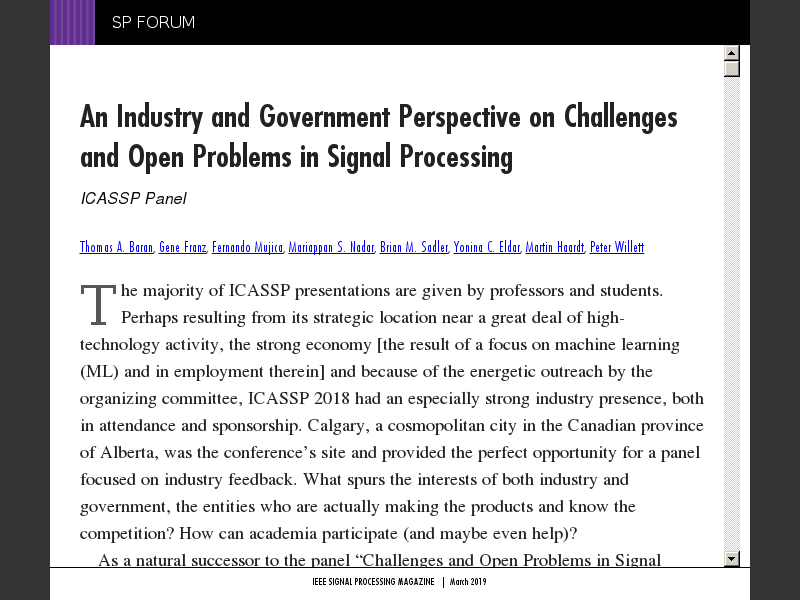IEEE Signal Processing Magazine, March 2019An Industry and Government ...